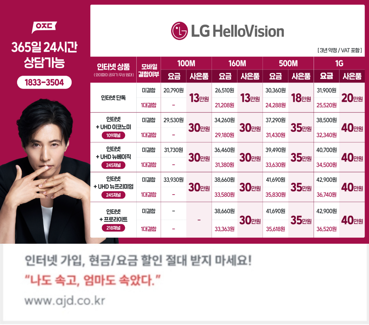 LG 헬로비전 인터넷TV 가입 요금제 신청 엘지 hellovision 인터넷재약정 설치 현금 사은품 상품권 혜택